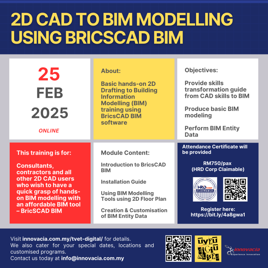 2D CAD to BIM Modelling using BricsCAD BIM (Online Training) – Innovacia Sdn Bhd